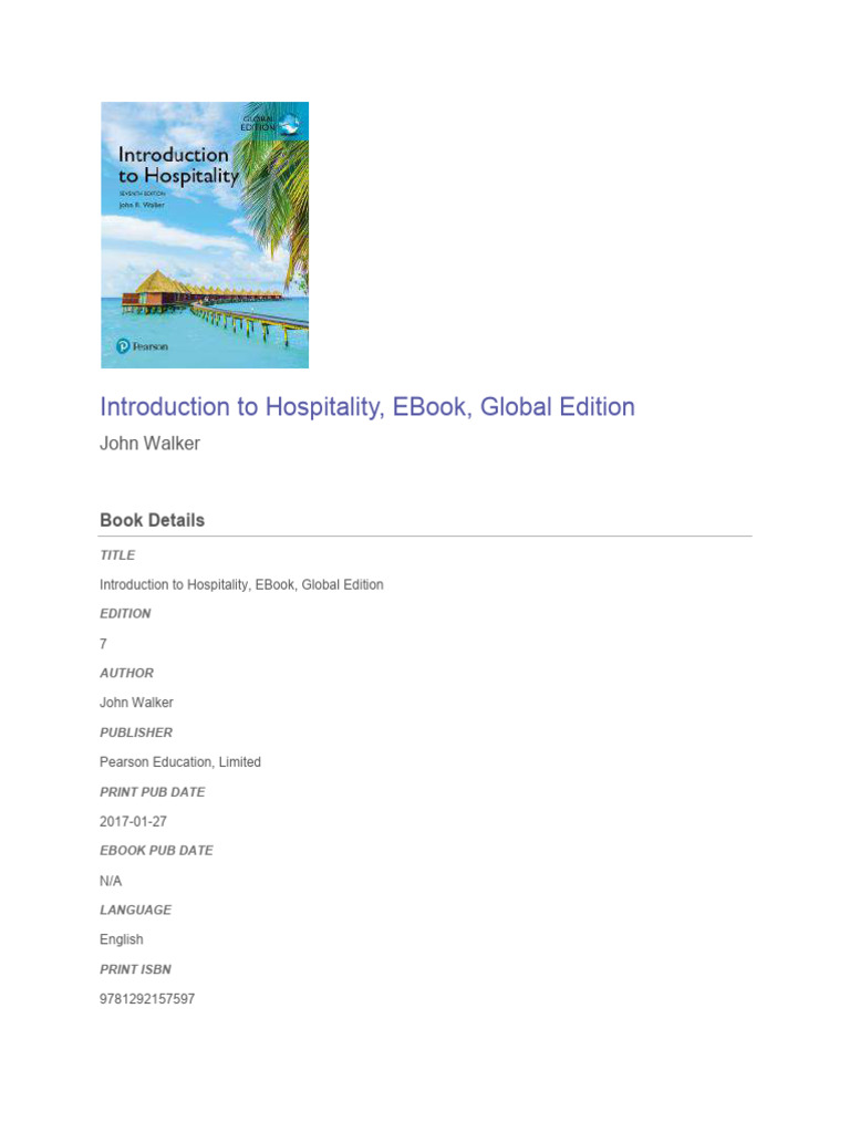 Introduction To Hospitality | PDF | Books