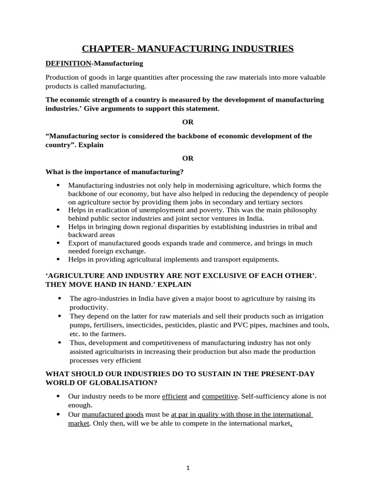 Ch-6 Manufacturing Industries | PDF | Steel | Cotton