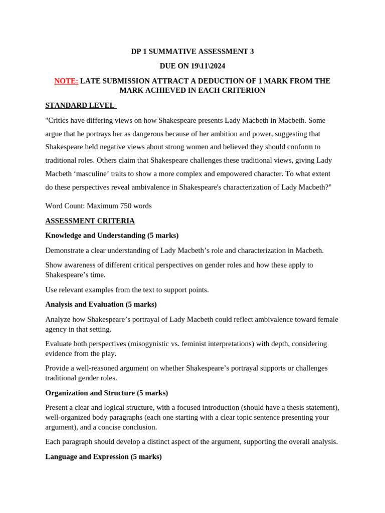 DP_1_SUMMATIVE_ASSESSMENT_3 | PDF | Argument | Macbeth