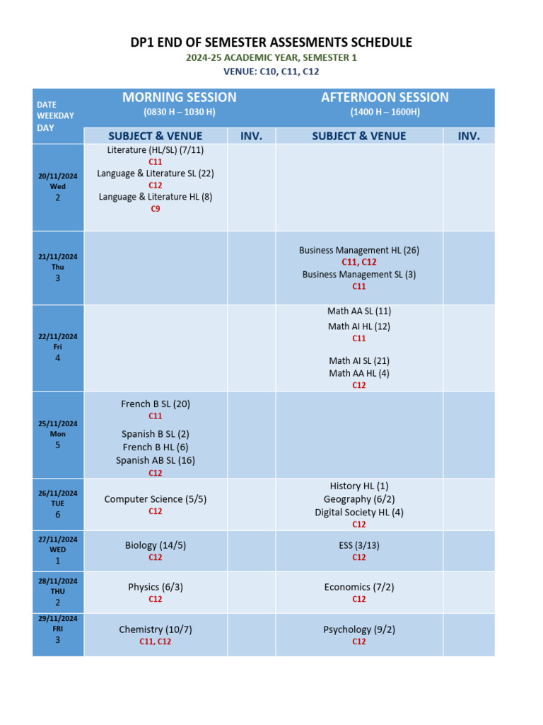 2024-25 SEM 1 DP1 EOS Assessment Schedule | PDF | Science