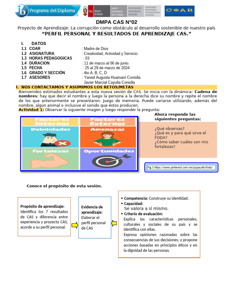 Proyecto CAS: Desarrollo Personal y Ético | PDF | Experiencia | Aprendizaje