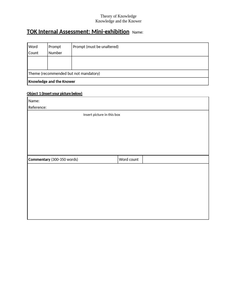 TOK Mini Exhibition Writing Template | PDF