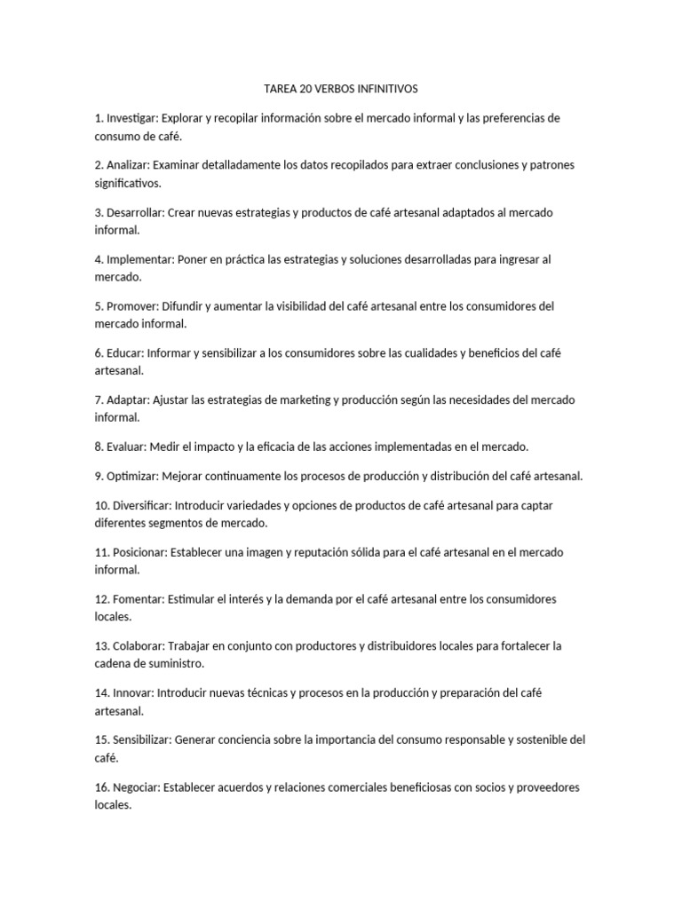 Tarea 20 Verbos Infinitivos | PDF