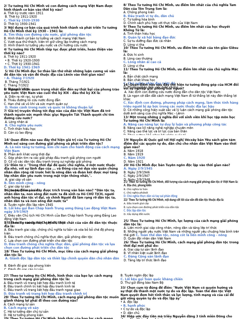 Trắc Nghiệm Ôn Tập TTHCM | PDF