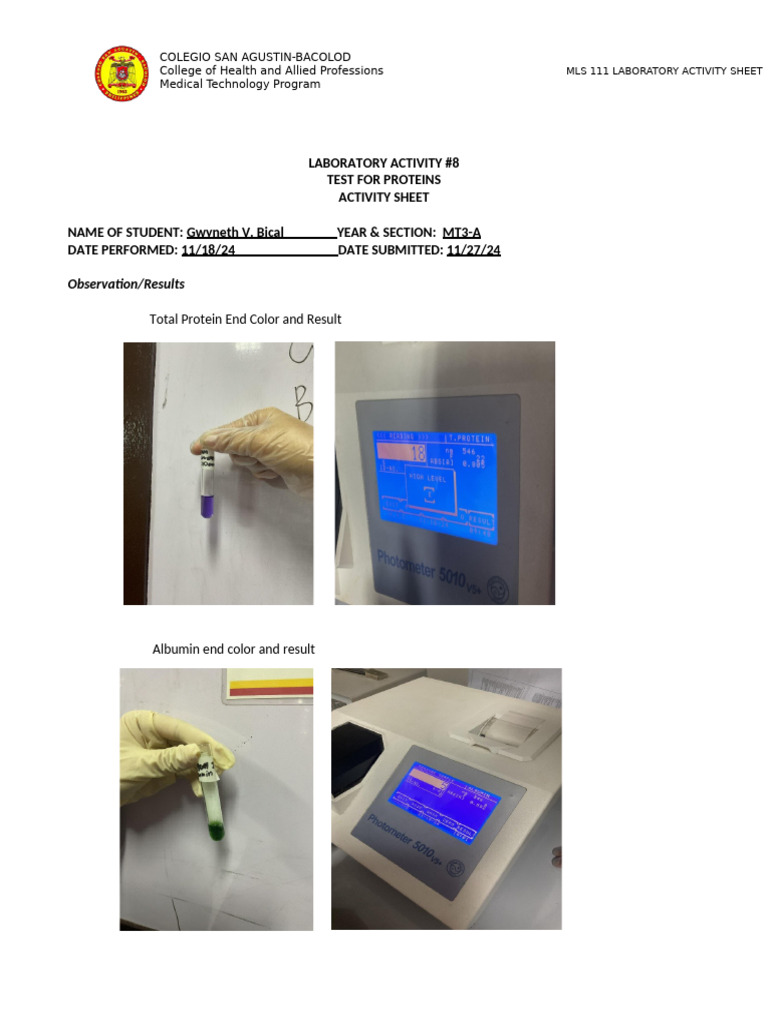 Lab Act 8 Proteins | PDF | Medical Specialties | Clinical Medicine