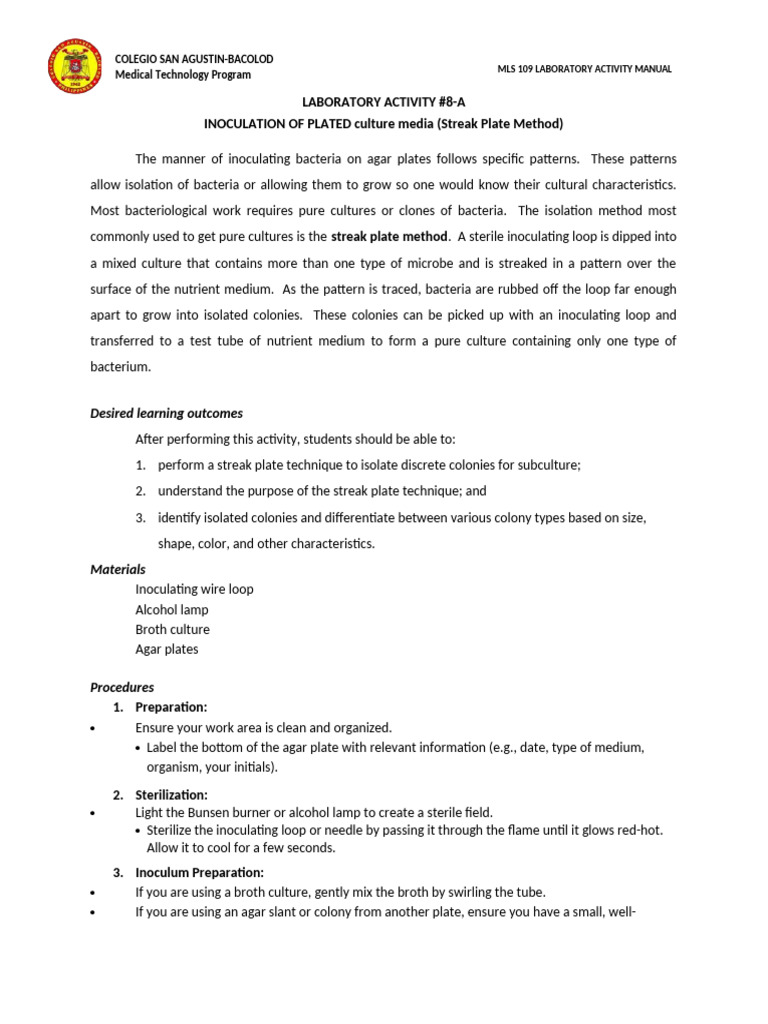 Lab Activity 8A. Plate Media Inoculation | PDF | Biology | Microbiology