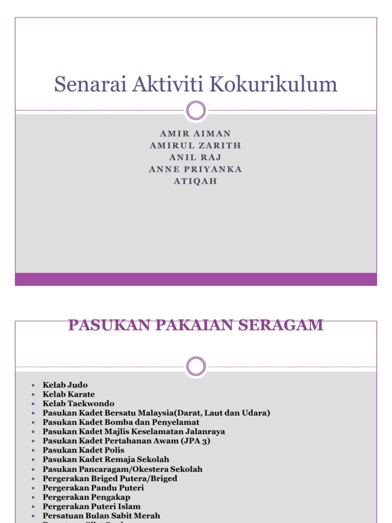 Senarai Aktiviti Kokurikulum | PDF