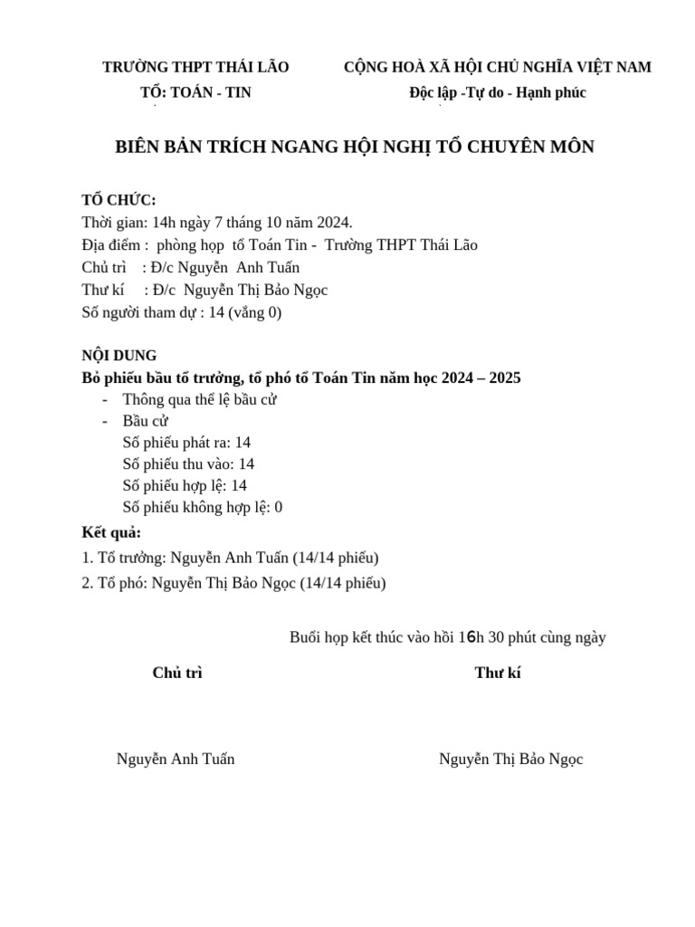 Biên Bản Tổ Toán - Tin | PDF