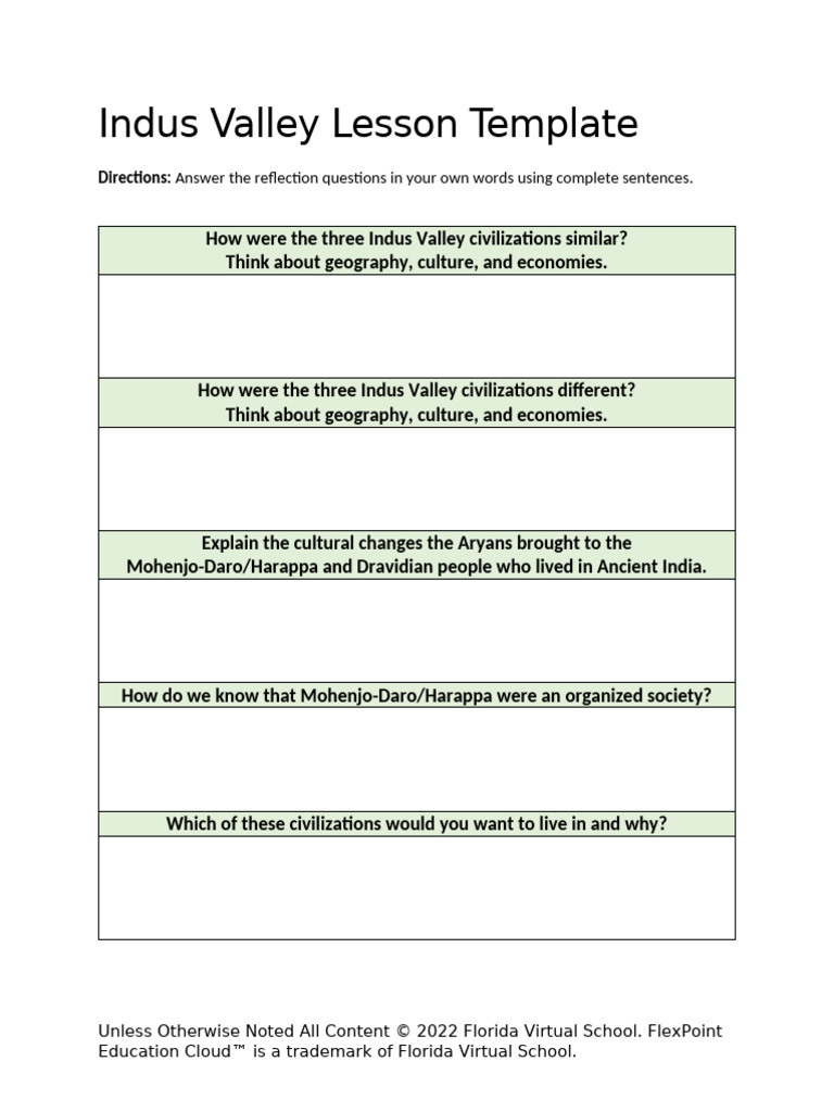 Indus Valley Lesson Template | PDF