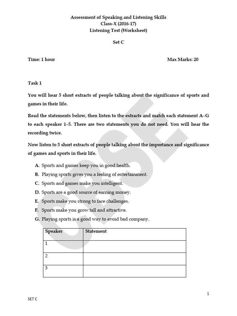 Listening Skills Assessment Worksheet | PDF