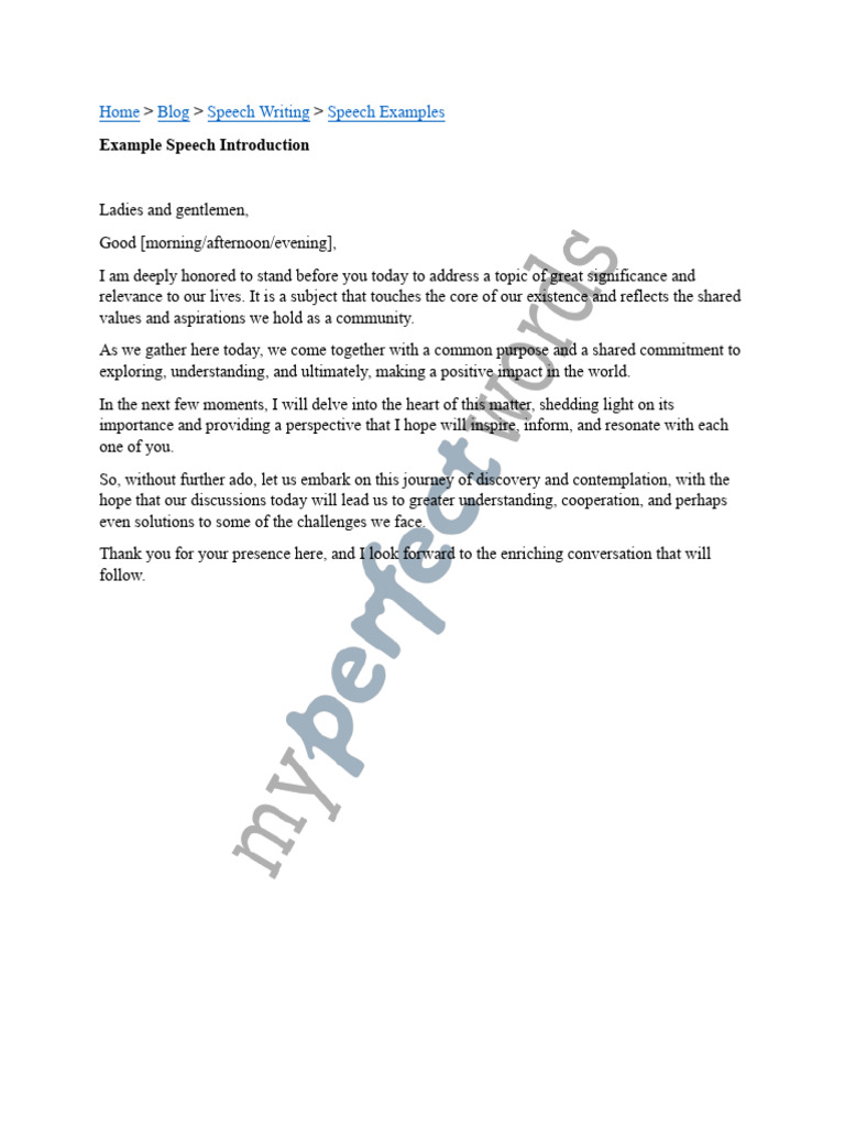 Speech Examples Introduction PDF | PDF
