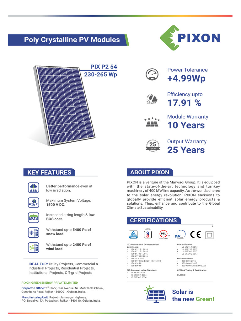 PIXON Polycrystalline Solar Modules | PDF | International Electrotechnical Commission | Solar Panel