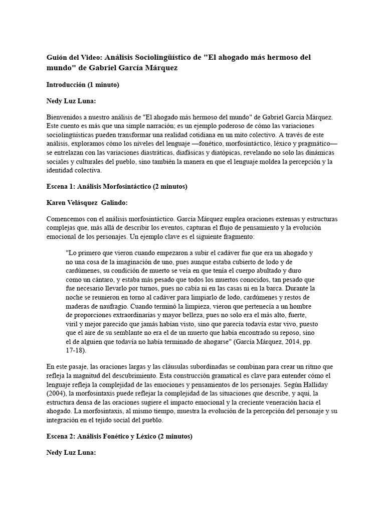 Guion Del Video - Análisis Crítico de "El Ahogado Más Hermoso Del Mundo ...