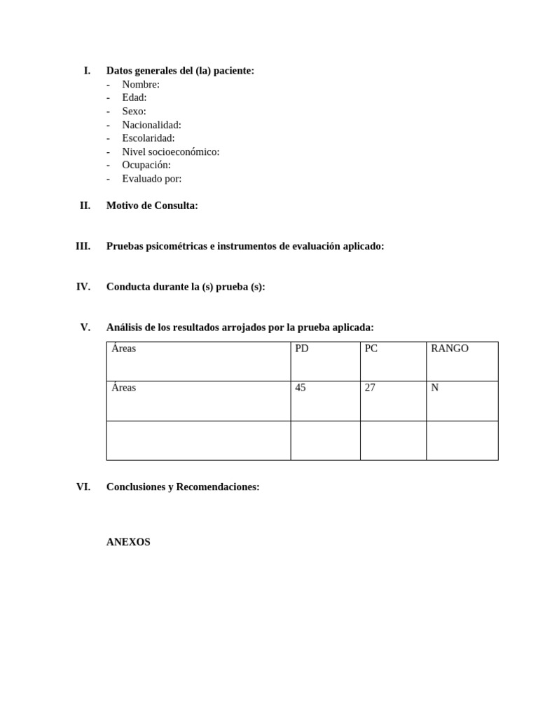 Modelo Informe Test Trda | PDF