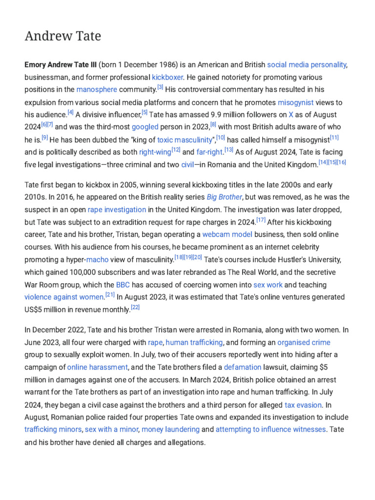 Andrew Tate - Wikipedia | PDF | You Tube