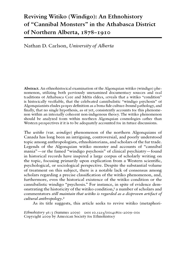 Reviving Witiko (Windigo) : An Ethnohistory of "Cannibal Monsters" in ...