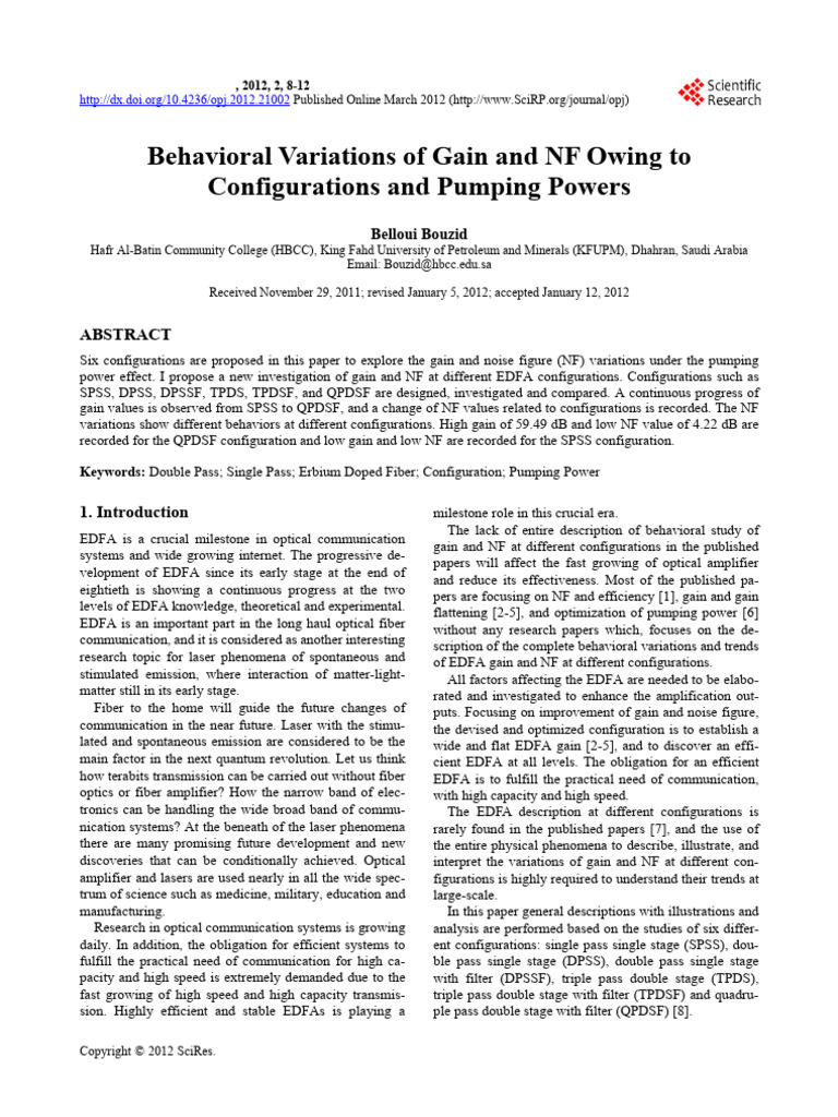 Behavioral Variations of Gain and NF Owing To | PDF | Wavelength ...