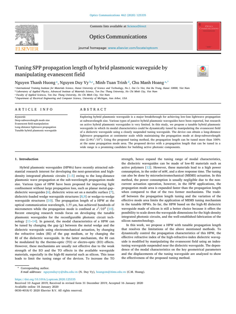 Tuning SPP Propagation Length of Hybrid Plasmonic Waveguide by ...