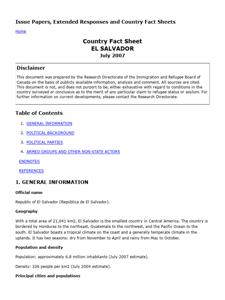 Country Fact Sheet 5 | PDF | El Salvador