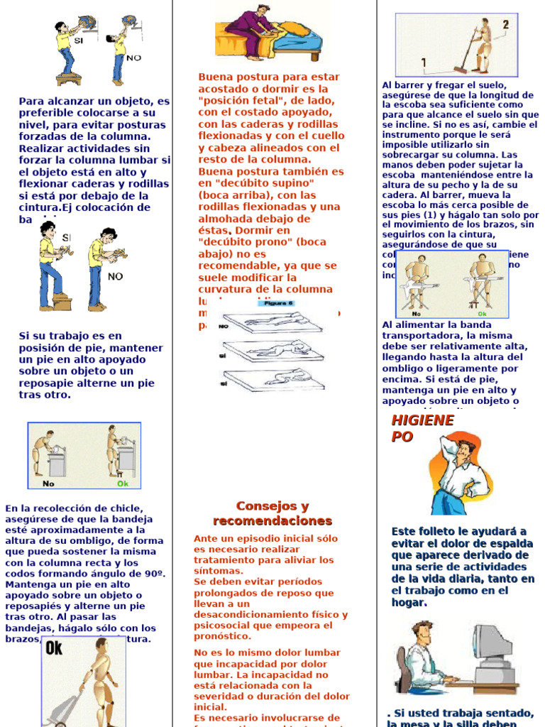 Triptico de Higiene Postural | PDF | Dolor lumbar