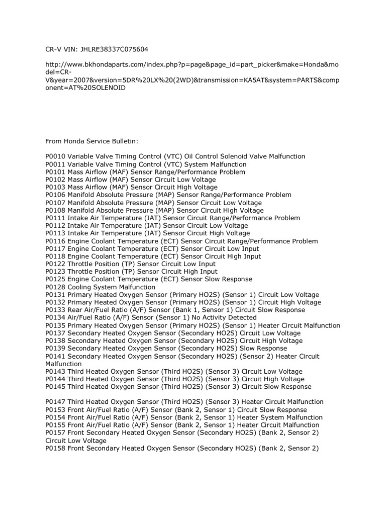 CRV Error Codes | PDF