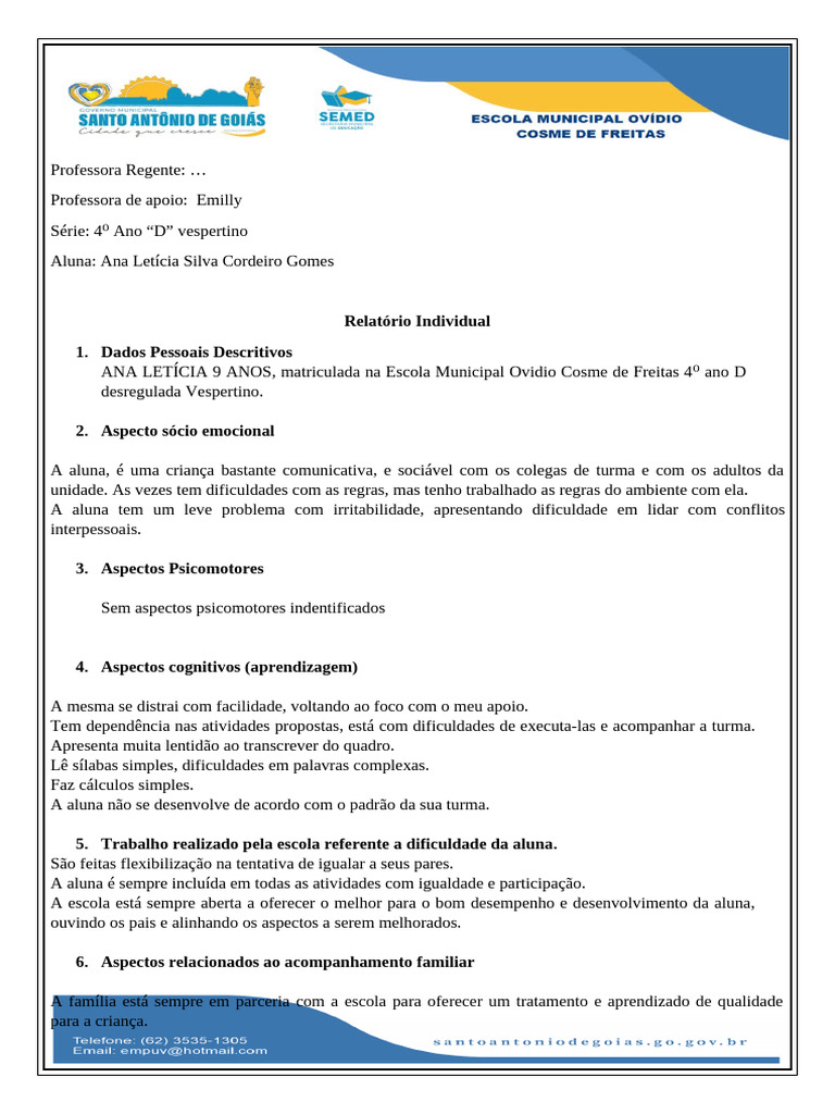 Relatório Ana Letícia junho 2024 | PDF
