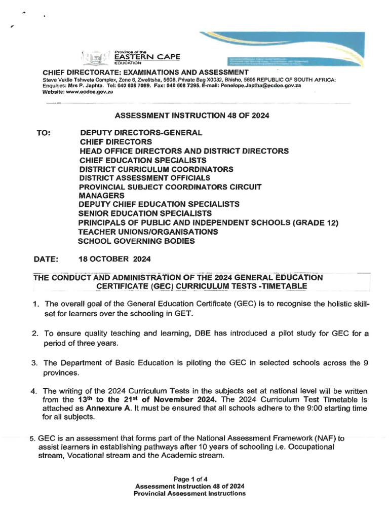 Assessment Instruction 48 of 2024 | PDF