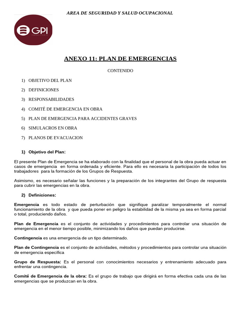 Plan de Emergencia | PDF | Herida | Primeros auxilios