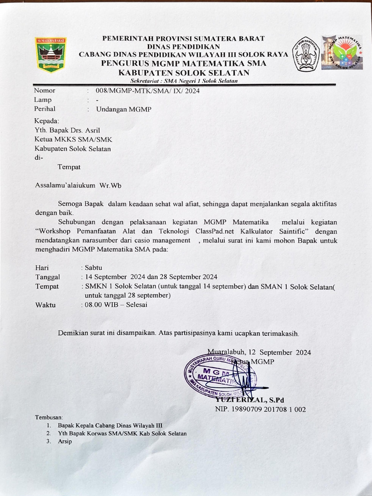 Undangan MGMP Utk MKKS | PDF