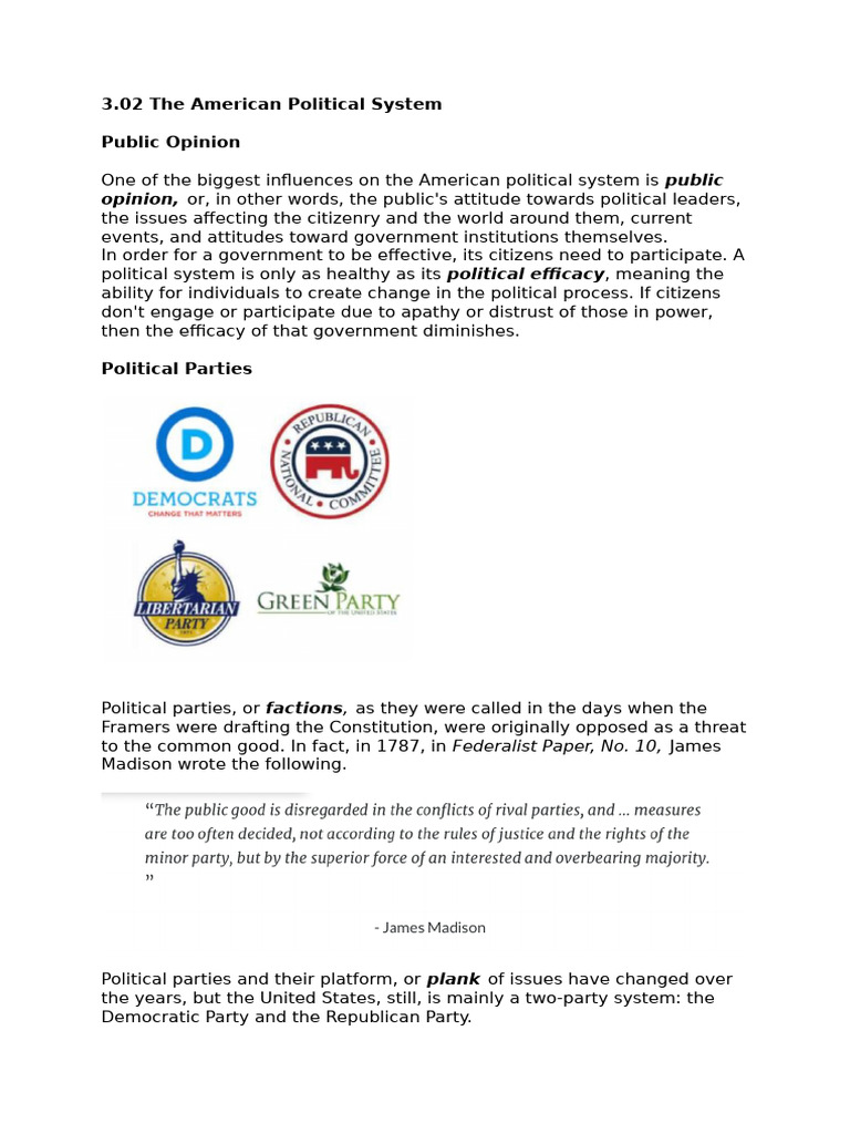 3.02 The American Political System | PDF | Political Parties | Voting