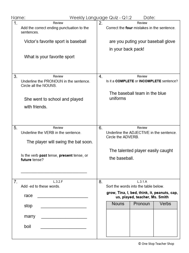 Weekly Language Quiz for Students | PDF | Verb | Grammatical Tense