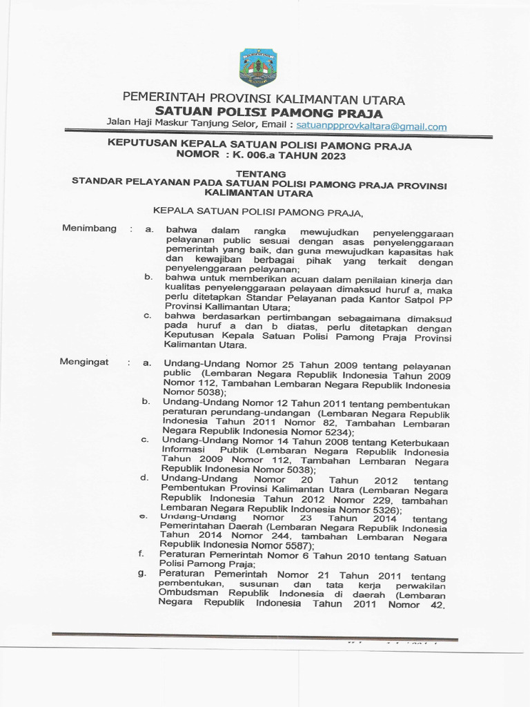 Standar Pelayanan Satpol PP 2023-20240530104629 | PDF