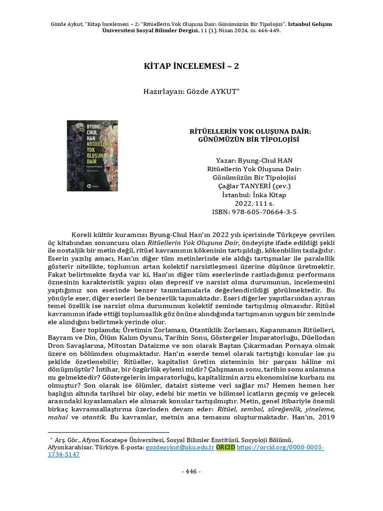 Gözde Aykut - Ritüellerin Yok Oluşuna Dair Günümüzün Bir Tipolojisi (Kitap İnceleme) | PDF