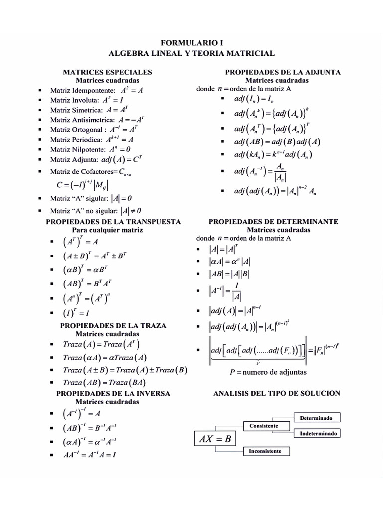 Formulario Matrices | PDF