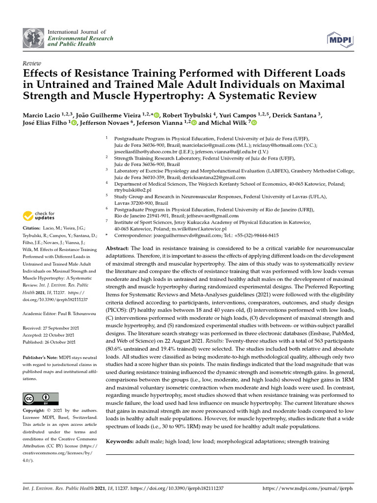 Effects of Resistance Training with Different Loads on Maximal Strength and Muscle Hypertrophy ...