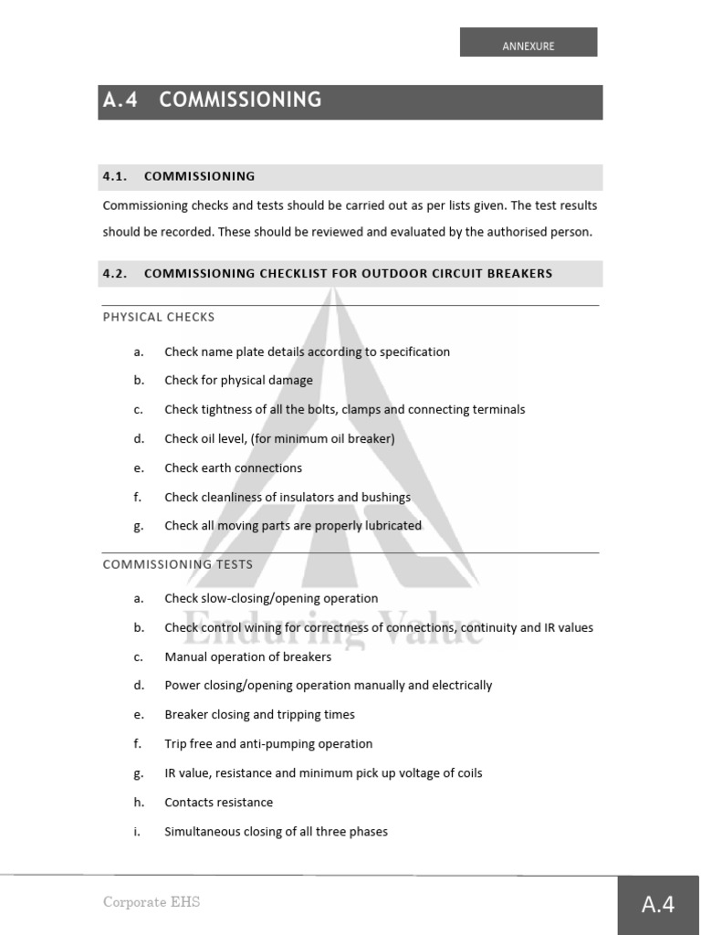 Electrical Commissioning Check List | PDF | Transformer | Direct Current