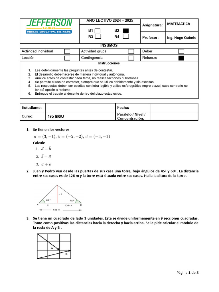 MATEMÃ TICA 2-ACTIVIDAD DE REFUERZO 1.docx | PDF | Línea (geometría) | Vector Euclidiano