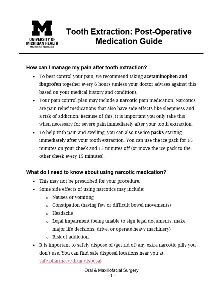 Tooth Extraction Post Op Med Guide | PDF | Analgesic | Pain