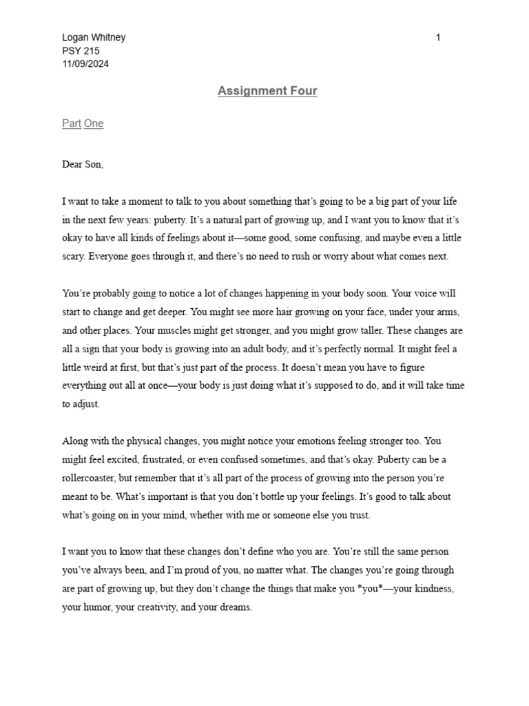 Assignment Four | PDF | Adolescence | Thought