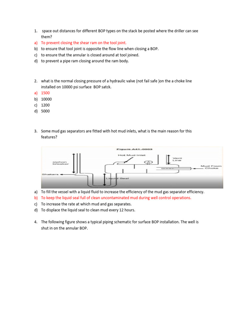 LAST Driller Equip Excercise 2022 | PDF | Casing (Borehole) | Valve