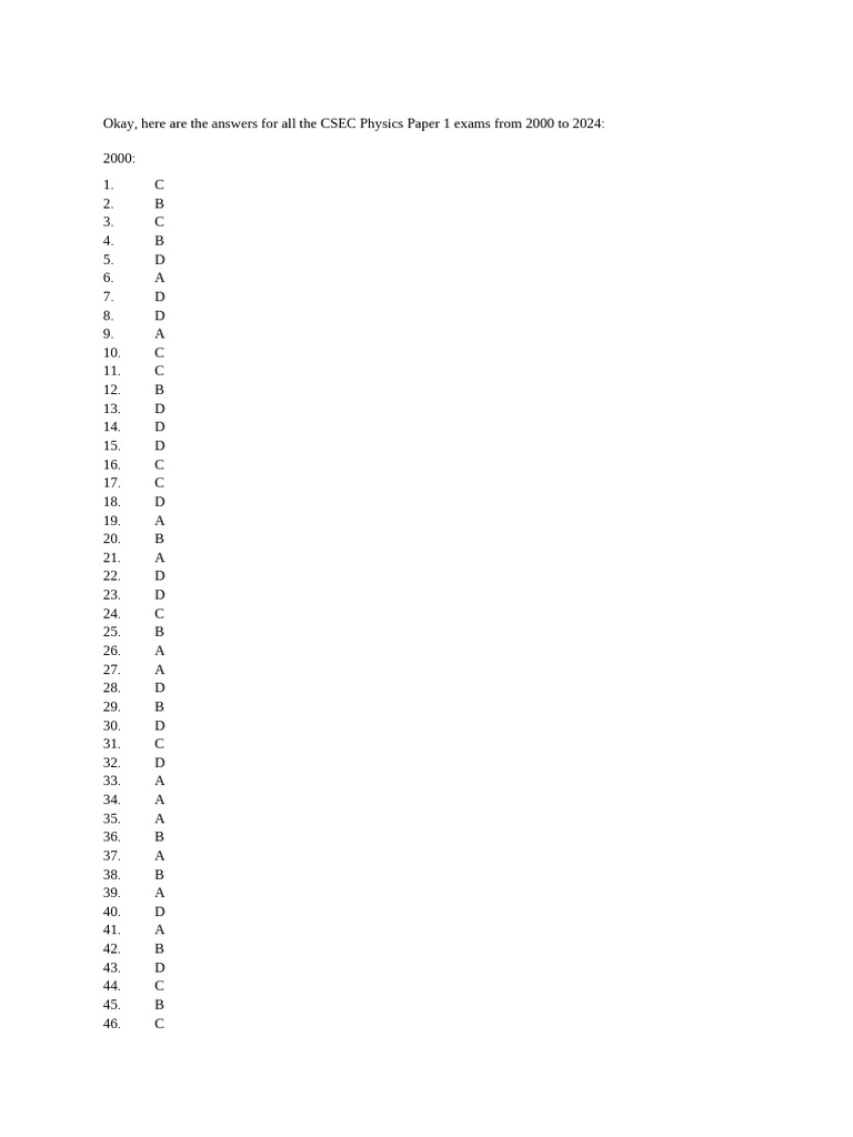 Okay, Here Are The Answers For All The CSEC Physics Paper 1 Exam | PDF
