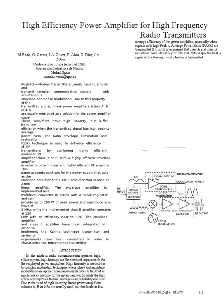 High Efficiency Power Amplifier For High Frequency Radio Transmitters ...