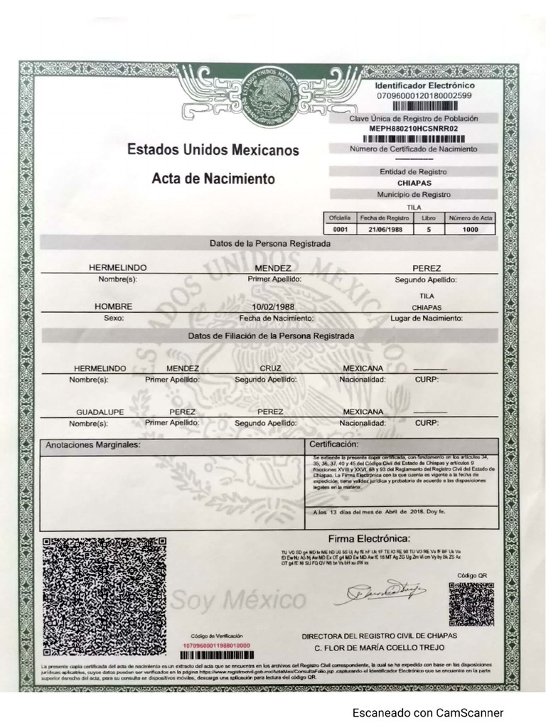 Documentos Personales Hermelindo Méndez Pérez | PDF