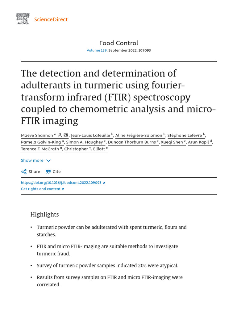 Detecting Turmeric Adulteration | PDF | Turmeric | Chemometrics