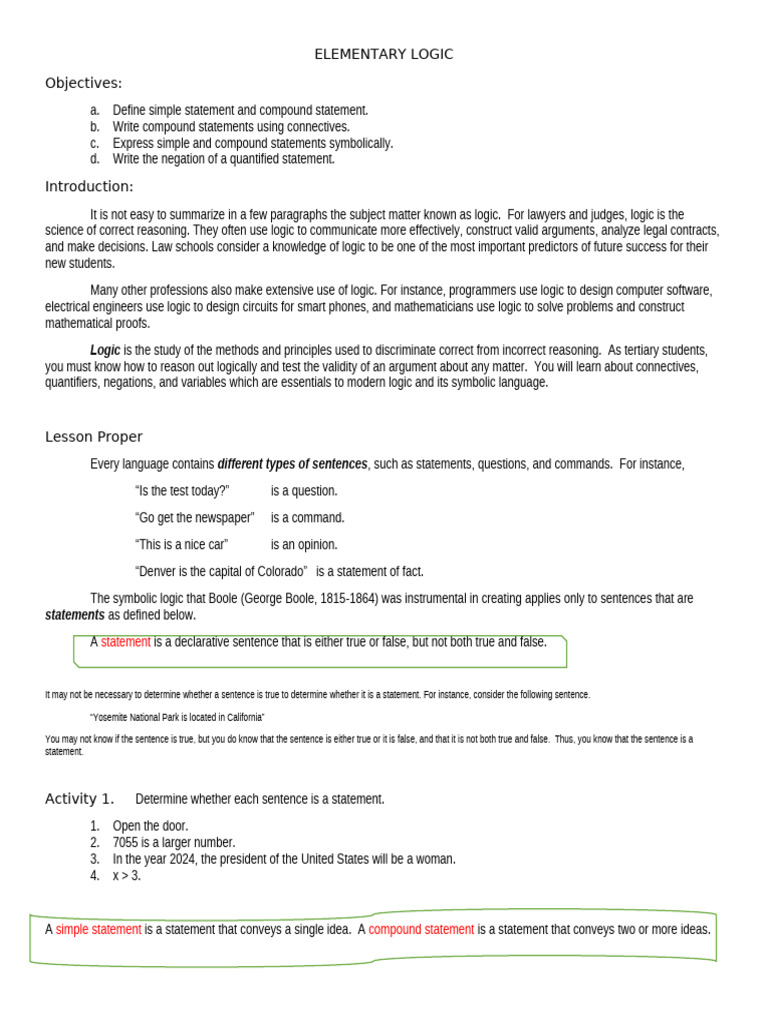 Elementary Logic | PDF | Mathematical Logic | Logic