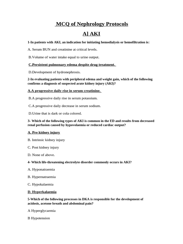 MCQ of Nephrology Protocols | PDF | Chronic Kidney Disease | Kidney