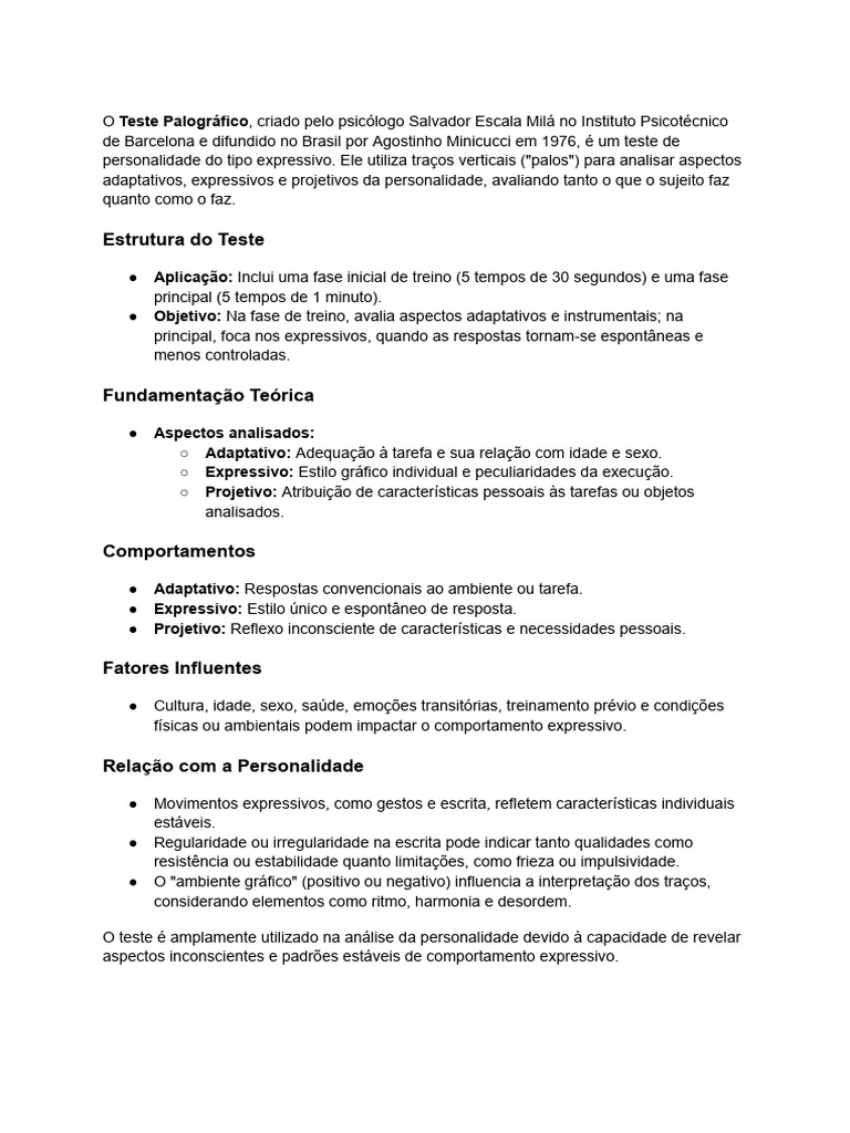 Teste Palográfico: Análise da Personalidade | PDF