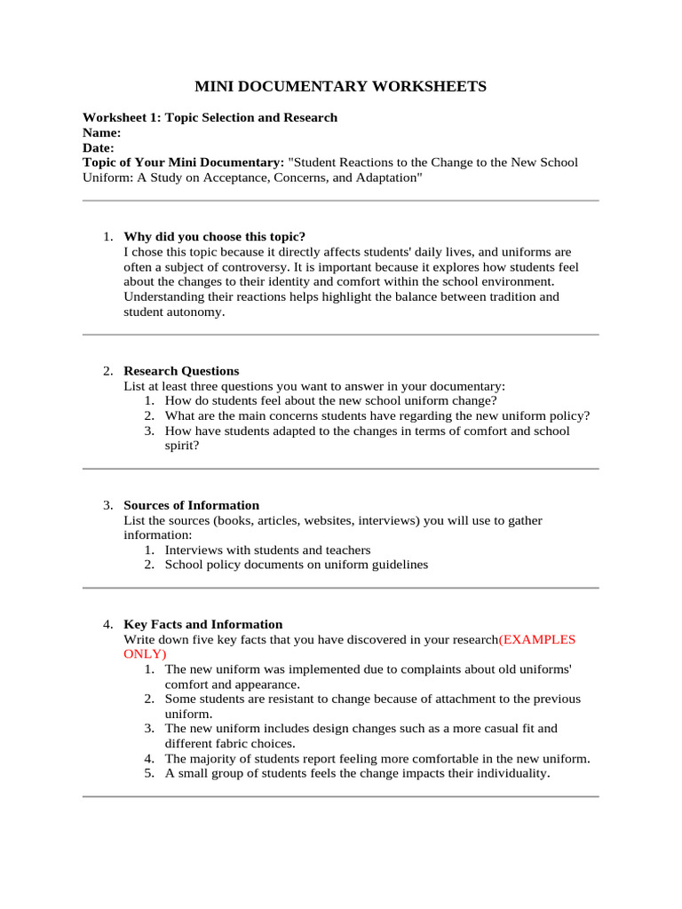 Mini Documentary Worksheets Neil Ting Tawanaki | PDF | Experience