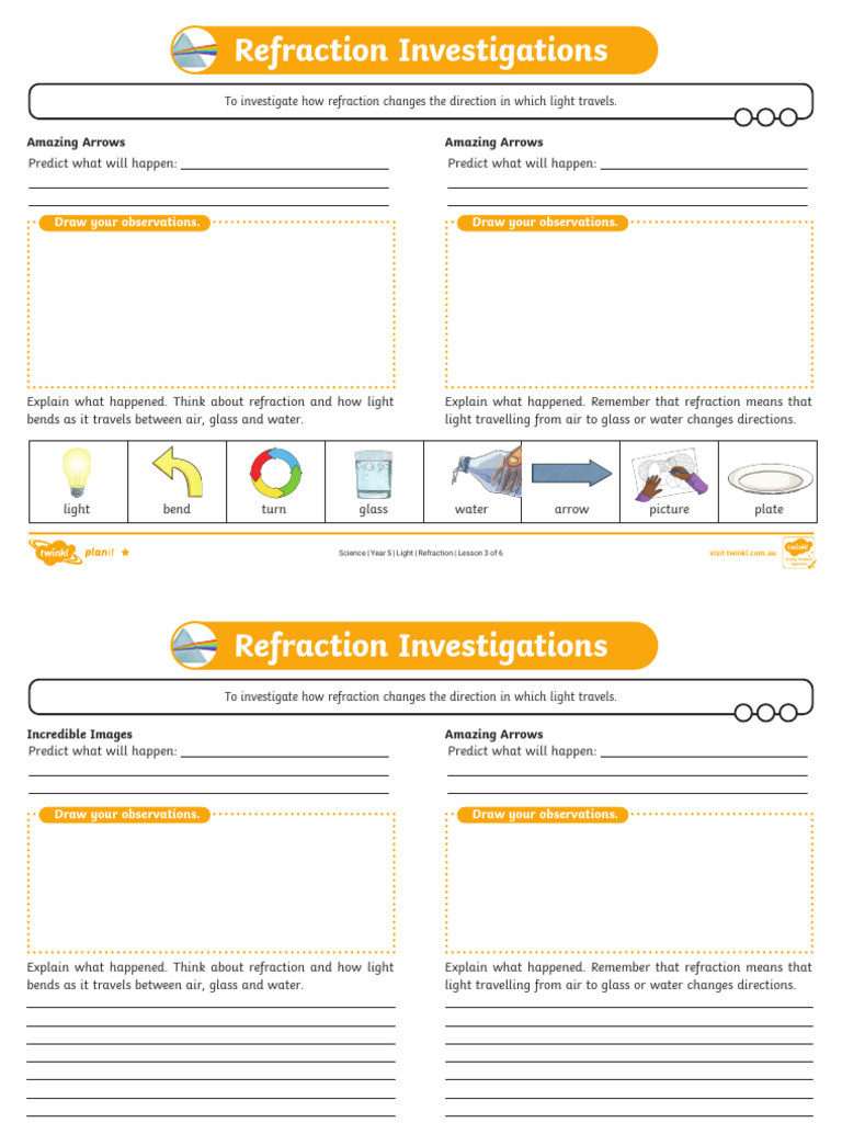Refraction Investigations HELP and TEMPLATE | PDF | Refraction | Light