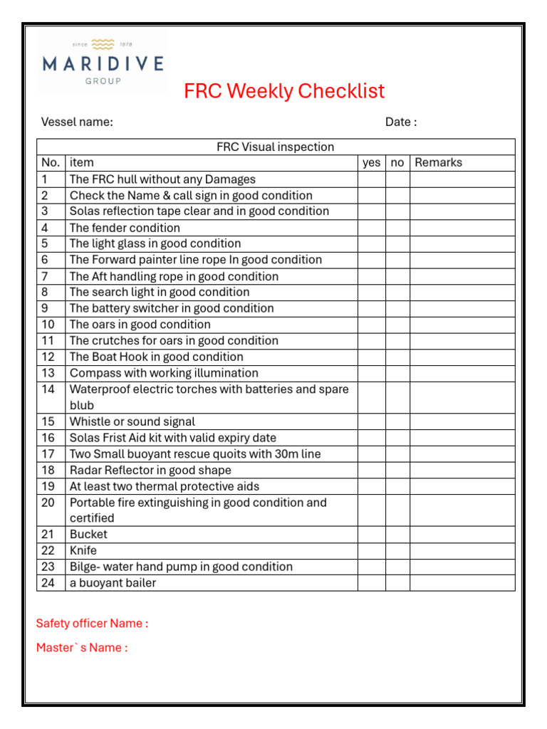 FRC Weekly Checklist | PDF